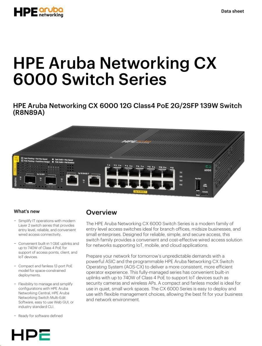 HPE Aruba Networking CX 6000 12G Class4 PoE - Svět Počítačů
